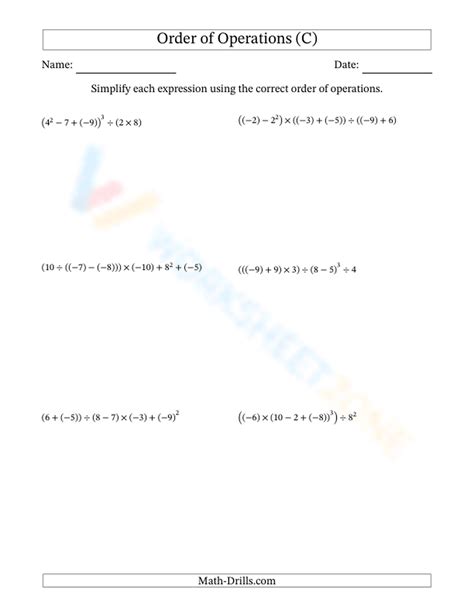 6 Step Order Of Operation With Integers 3 Worksheet Worksheets Library