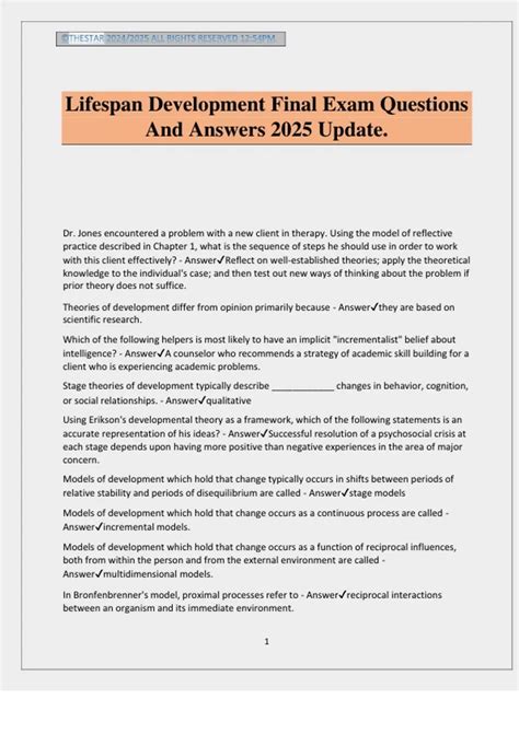 Lifespan Development Final Exam Questions And Answers 2025 Update Lifespan Development
