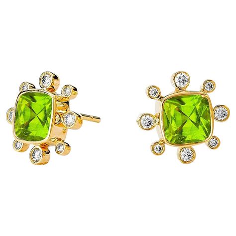 Peridot Diamond Earrings With A Halo Of Genuine Diamonds White Gold W
