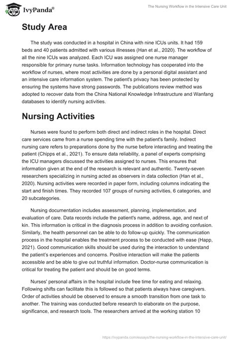 The Nursing Workflow In The Intensive Care Unit 925 Words Article Example