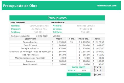 Presupuesto De Obra Ejemplos Y Formatos Excel Word Y Pdfs Descarga Images