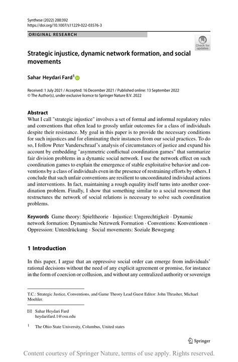 Strategic Injustice Dynamic Network Formation And Social Movements Request Pdf