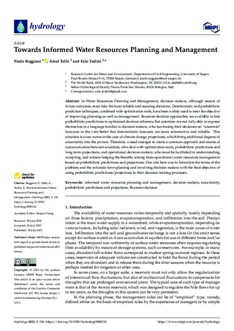 Pdf Towards Informed Water Resources Planning And Management