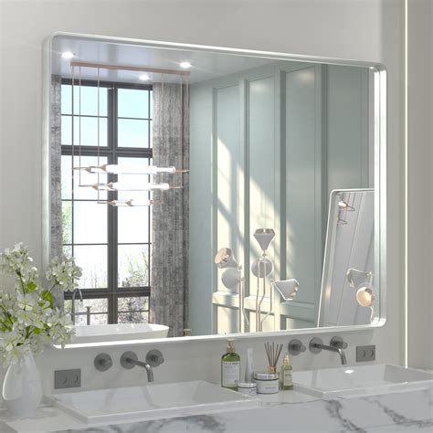 Tetote 48 X 36 Inch Silver Mirrors For Bathroom Brushed Nickel Framed