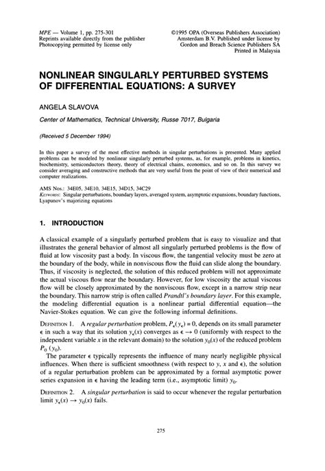 Pdf Nonlinear Singularly Perturbed Systems Of Differential Equations