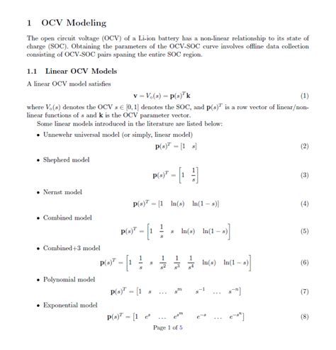 1 Ocv Modeling The Open Circuit Voltage Ocv Of A