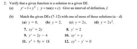 Solved Verify That A Given Function Is A Solution To A Chegg Com