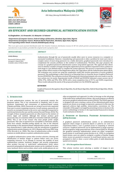 PDF AN EFFICIENT AND SECURED GRAPHICAL AUTHENTICATION SYSTEM