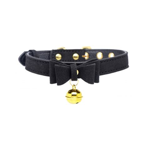 Master Series Golden Kitty Cat Bell Collar Black Gold Simply Pleasure