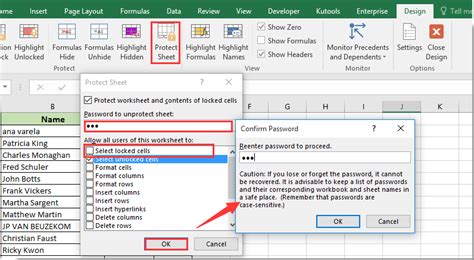 how to make specific cells unselectable in excel
