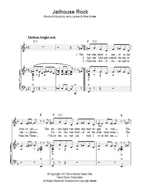 Jailhouse Rock By Elvis Presley Sheet Music For Piano Vocal And Guitar Chords At Sheet Music Direct