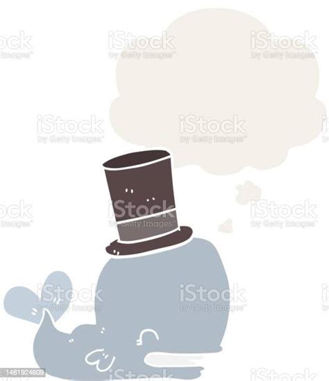 복고풍 스타일의 생각 거품이 있는 모자를 쓰고 있는 만화 고래 고래에 대한 스톡 벡터 아트 및 기타 이미지 고래 귀여운 기포 Istock