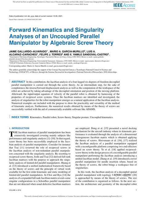 Pdf Forward Kinematics And Singularity Analyses Of An Uncoupled Parallel Manipulator By