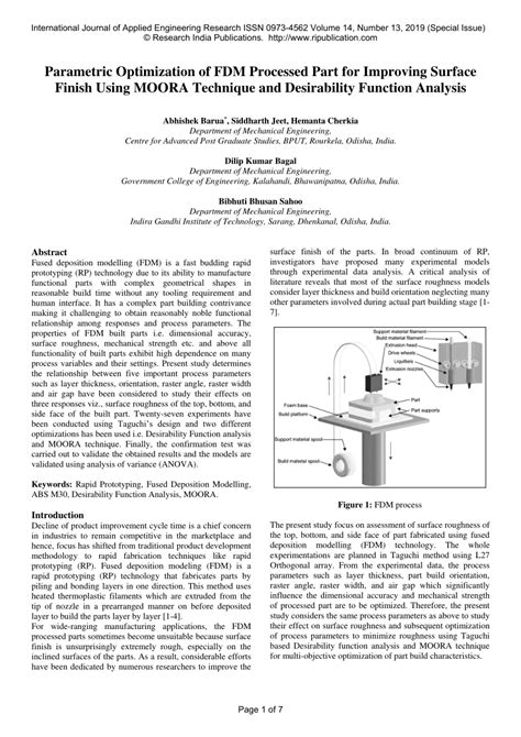 Pdf Parametric Optimization Of Fdm Processed Part For Improving Surface Finish Using Moora