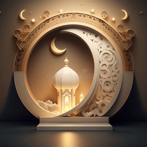 изображенный фон с декорацией фонарей и полумесяца генеративный помощник Иллюстрация штока