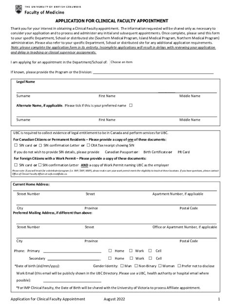 Fillable Online Ubc Clinical Faculty Application Form Fax Email Print Pdffiller