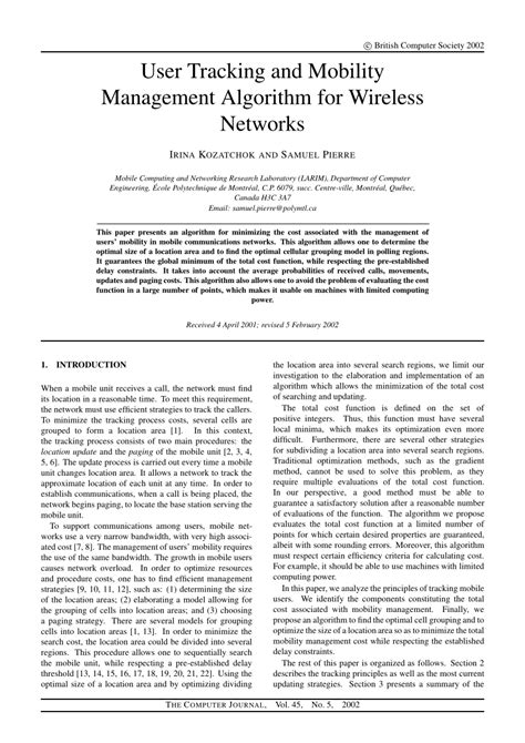 pdf user tracking and mobility management algorithm for wireless networks