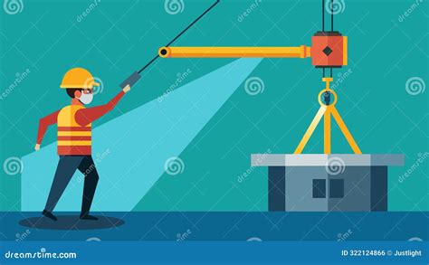 A Worker Holding A Laser Pointer Guiding The Crane Operator To Lower A Worker Holding A Laser Pointer Guiding The Crane Operator To Lower