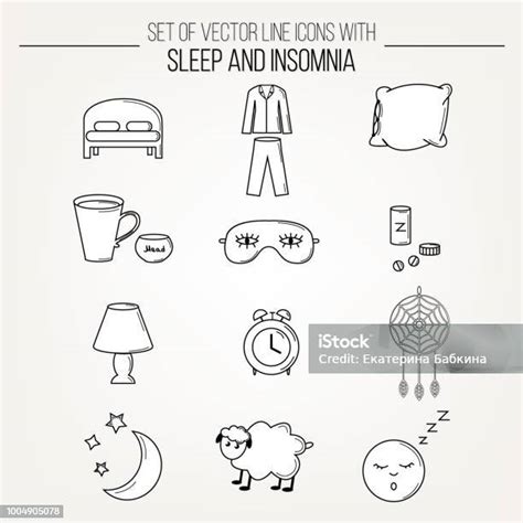 검은 윤곽선 아이콘 불면증과 수 면 문제 기호 현대 선 벡터 화이트의 컬렉션입니다 수 면 박탈 무늬 개념에 대한 스톡 벡터 아트 및 기타 이미지 Istock