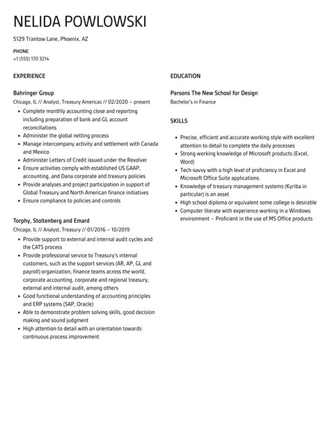 Analyst Treasury Resume Samples Velvet Jobs