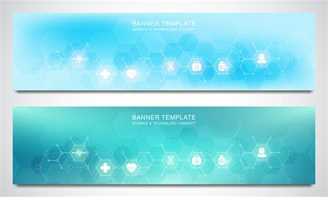 평면 아이콘과 기호로 의료 및 의료 장식에 대 한 배너 디자인 서식 파일 과학 의학 및 혁신 기술 개념입니다 0명에 대한 스톡 벡터 아트 및 기타 이미지 Istock