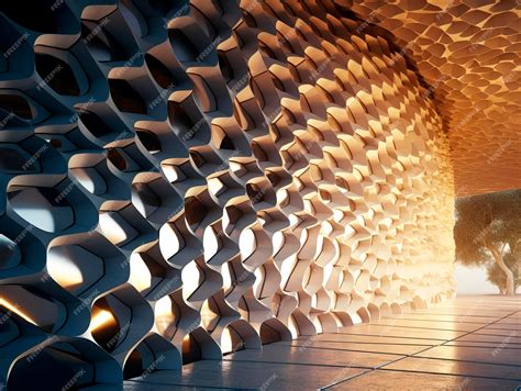Premium Photo Futuristic Concrete Architecture Design Building Exterior With Parametric
