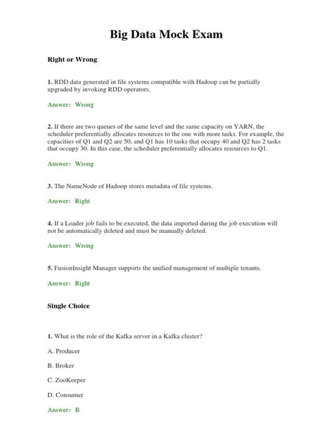 Big Data Mock Exam Right Or Wrong Pdf Apache Hadoop Apache Spark
