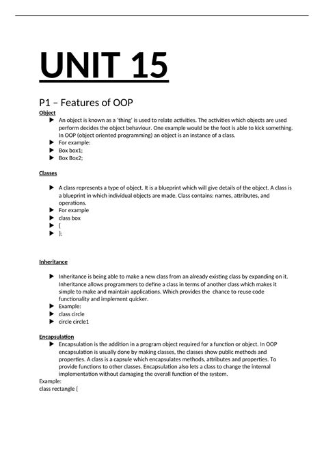 Unit 15 Object Oriented Programming Unit 15 Object Oriented