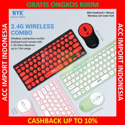 Jual NYK Keyboard Mouse Wireless Tuts Bulat Pink Lucu Ergonomic PC
