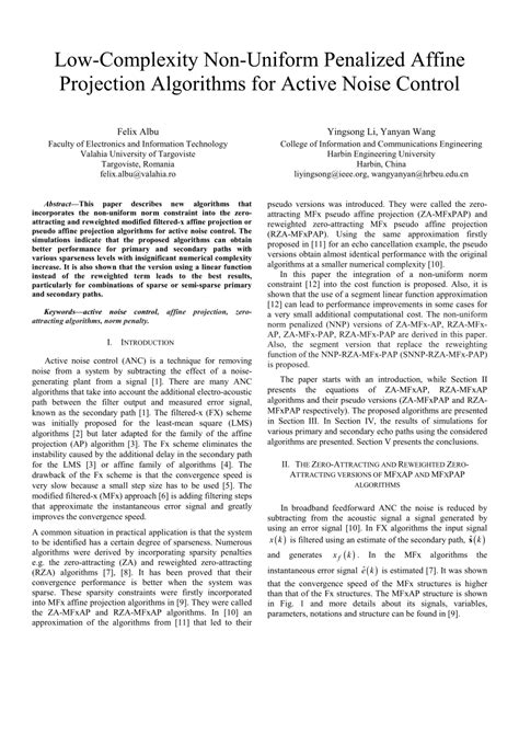 pdf low complexity non uniform penalized affine projection algorithms for active noise control