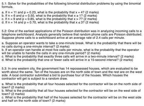 Solved 51 Solve For The Probabilities Of The Following