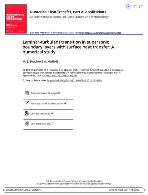 Pdf Numerical Heat Transfer Part A Applications An International Journal Of Computation And
