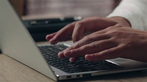 Unrecognisable Caucasian Businessman Worker Boss Male Guy Typing