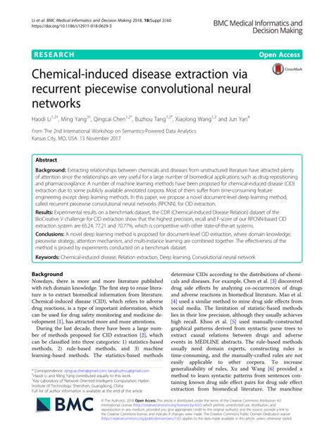 Pdf Chemical Induced Disease Extraction Via Recurrent Piecewise