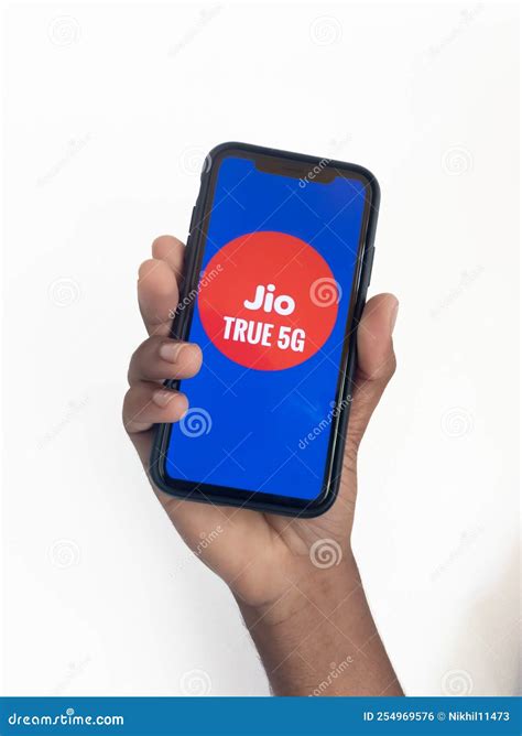 Chennai India August Selective Focus Of Holding Mobile And Displayed Jio G On A Mobile
