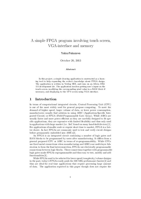 Pdf A Simple Fpga Program Involving Touch Screen Vga Interface And Memory