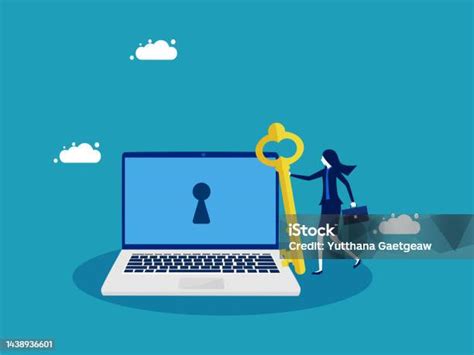 디코딩 또는 잠금 해제 노트북의 잠금을 해제하기 위해 열쇠를 들고 있는 사업가 검증에 대한 스톡 벡터 아트 및 기타 이미지 검증 나름 노트북 Istock