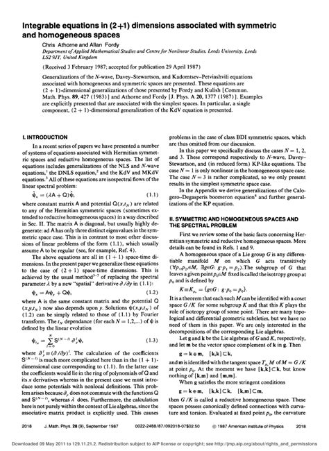 Pdf Integrable Equations In 21 Dimensions Associated With Symmetric And Homogeneous Spaces