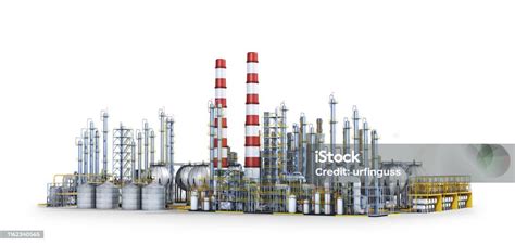 정유 공장 흰색 배경에 격리 된 외부 공장 3d 일러스트레이션 3차원 형태에 대한 스톡 사진 및 기타 이미지 3차원 형태 정유 공장 강철 Istock