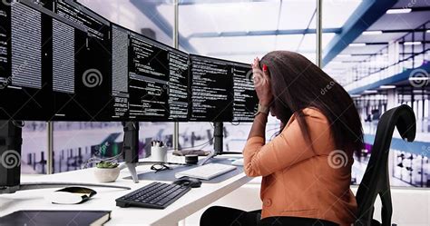 African American Coder Using Computer At Desk Stock Image Image Of