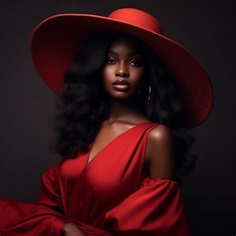Premium Ai Image A Model Wearing A Red Dress With A Long Black Hair