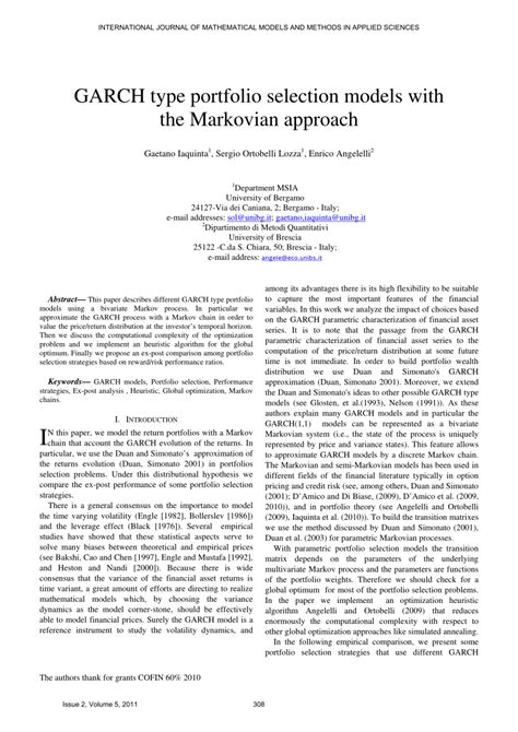 Pdf Garch Type Portfolio Selection Models With The Markovian Approach