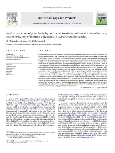 Pdf In Vitro Induction Of Polyploidy By Colchicine Treatment Of Shoots And Preliminary
