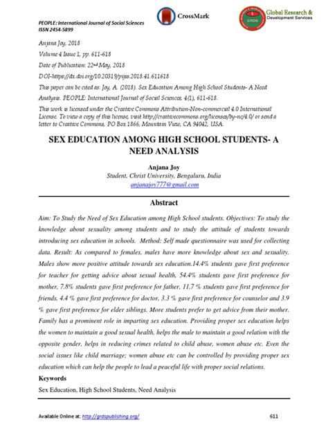 Sex Education Among High School Students A Need Analysis Sex