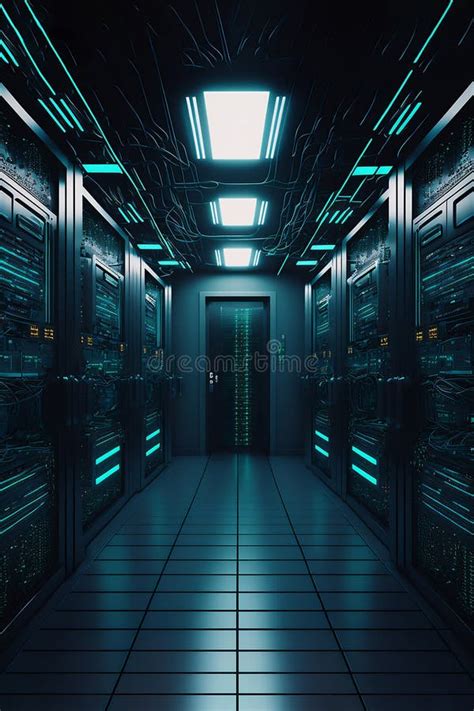 Data Server Racks Room With Big Data Computer Center Blue Corridor