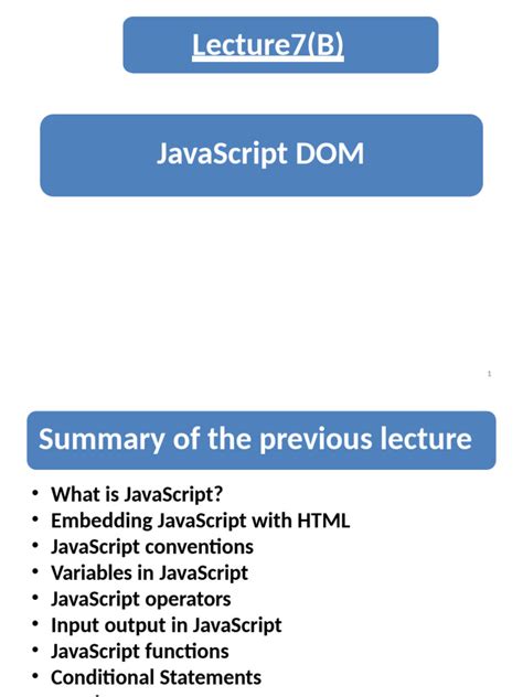 Lecture 7 B Javascript Dom Pdf Document Object Model Java Script