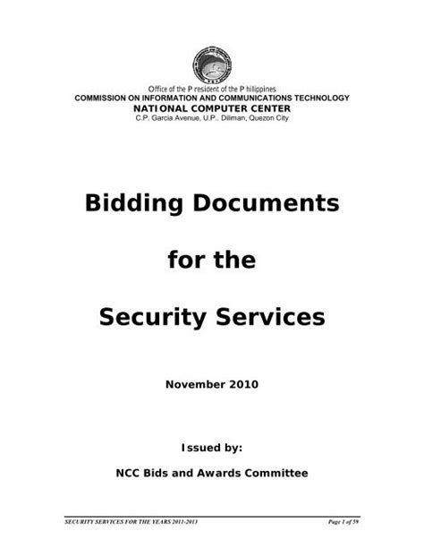 Bidding Documents For The Security Services National Computer