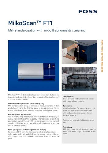 Milkoscan™ Ft3 Foss Pdf Catalogs Technical Documentation Brochure
