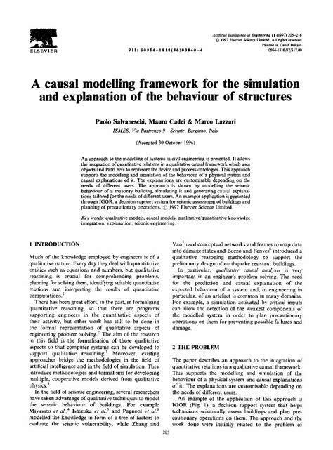 Pdf A Causal Modelling Framework For The Simulation And Explanation Of The Behaviour Of