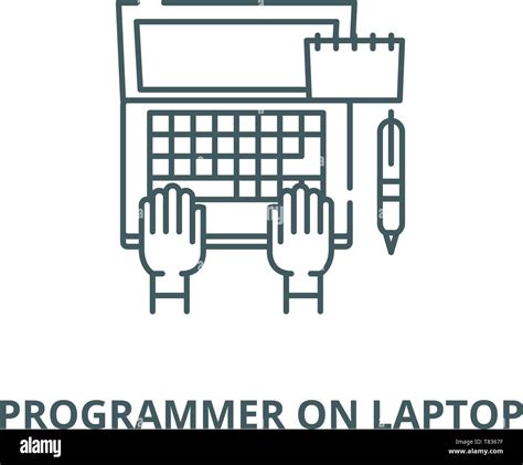 Programmer On Laptop Vector Line Icon Linear Concept Outline Sign Symbol Stock Vector Image